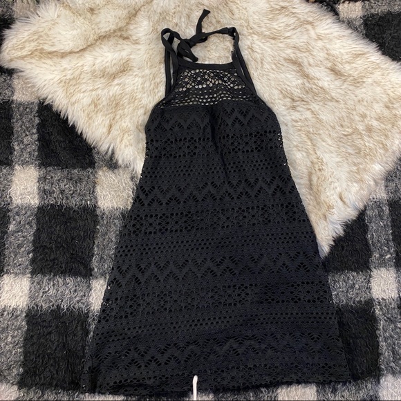 Anthropologie | Dresses | Robin Piccone Crochet Black High Neck Mini ...